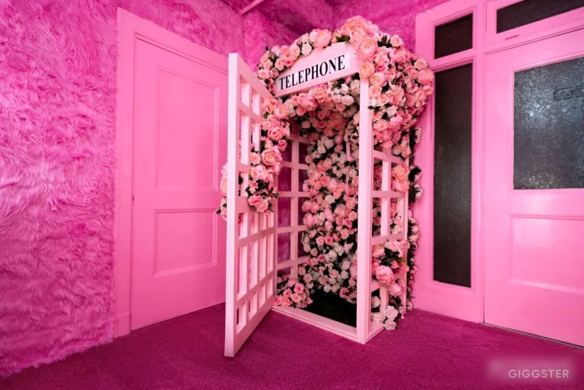Downtown Pink Retro w/ Telephone Booth | Rent this location on Giggster
