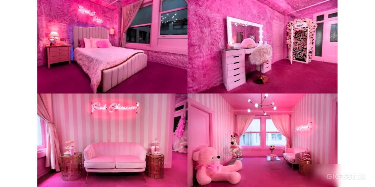 Downtown Pink Retro w/ Telephone Booth | Rent this location on Giggster