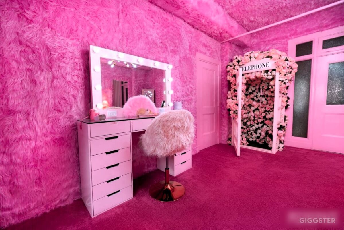 Downtown Pink Retro w/ Telephone Booth | Rent this location on Giggster