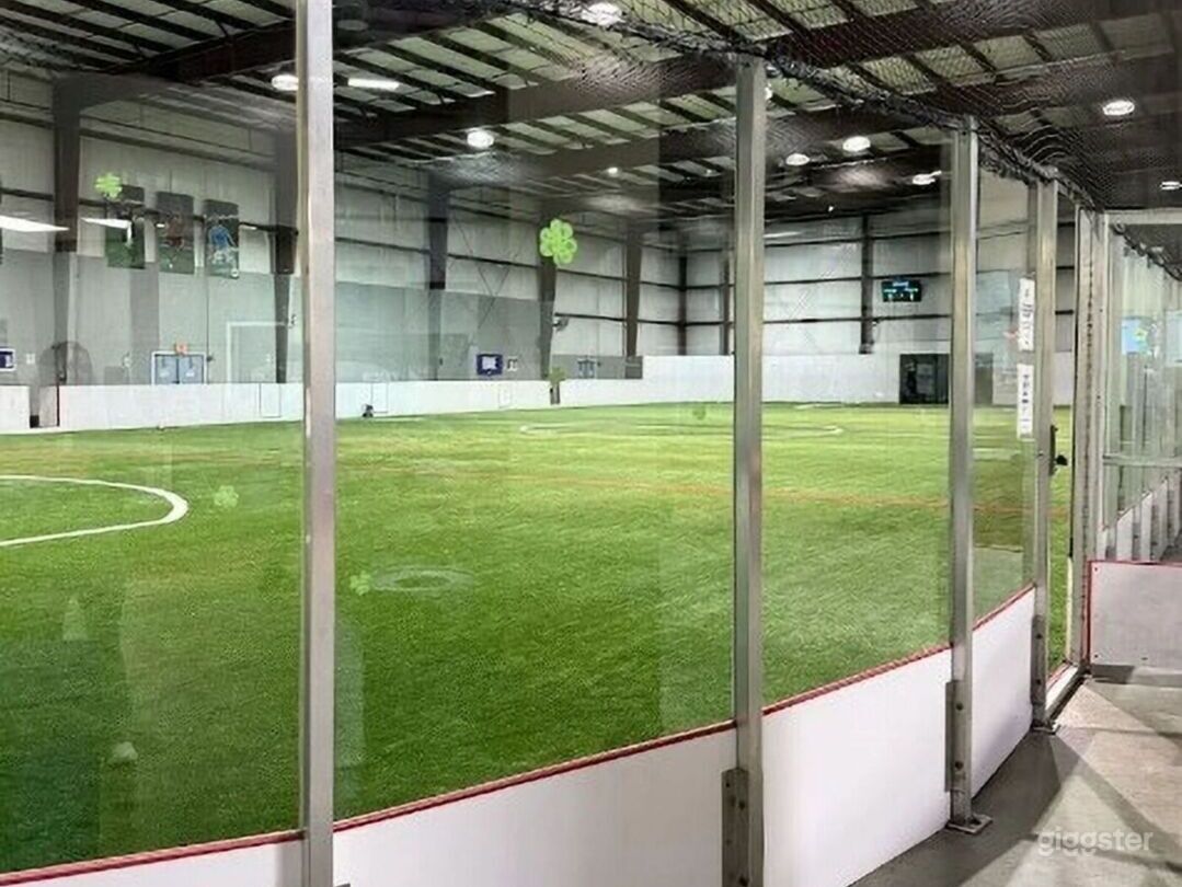 Indoor Soccer Arena with Glass Railings | Rent this location on Giggster