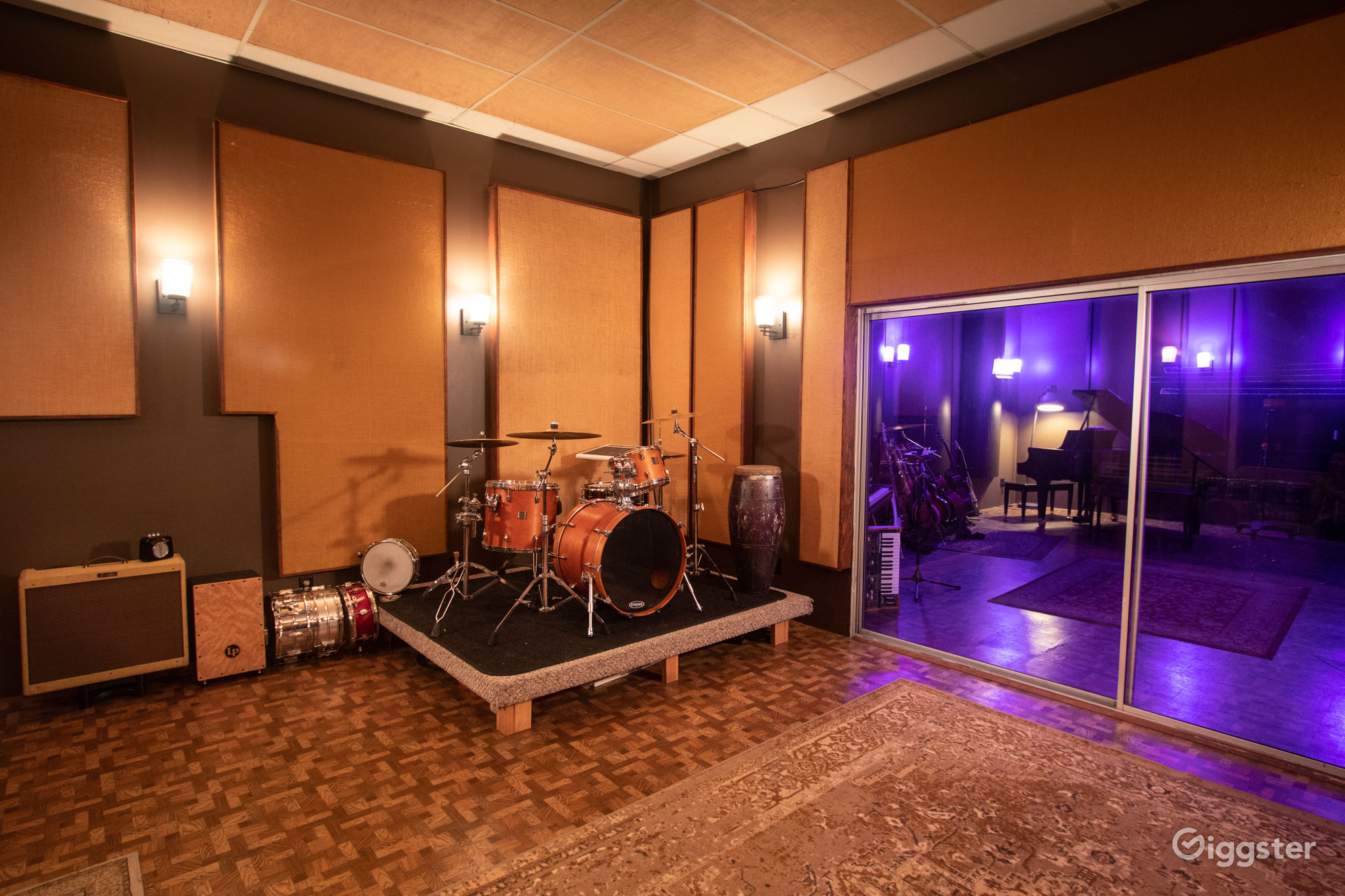 Vintage recording studio with grand piano | Rent this location on Giggster