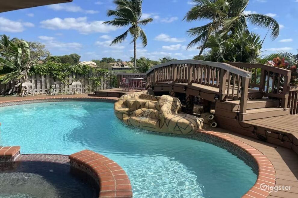 Fancy relaxation pool with lake beside | Rent this location on Giggster