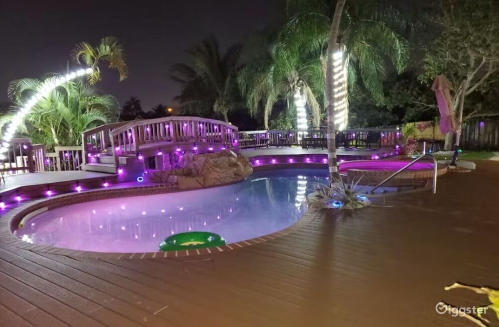 Fancy relaxation pool with lake beside | Rent this location on Giggster