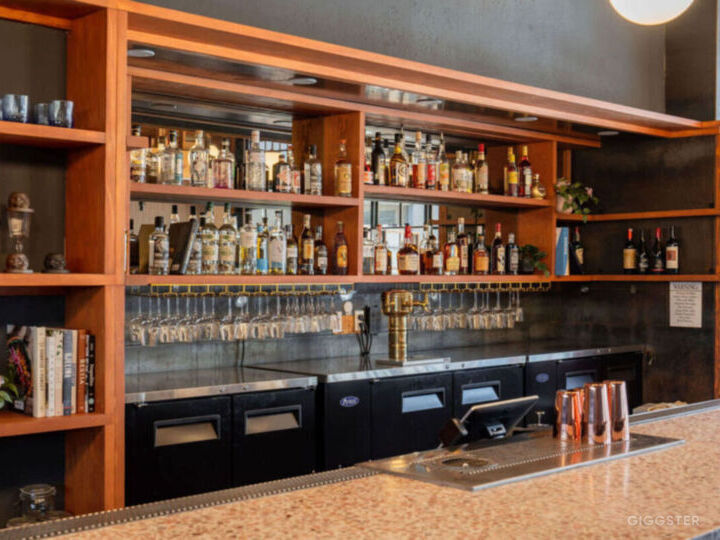 Downtown Bi-Level Restaurant with Brick Floors and Art Deco, Mid ...