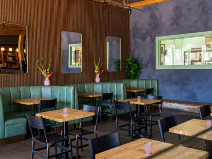 Downtown Bi-Level Restaurant with Brick Floors and Art Deco, Mid ...