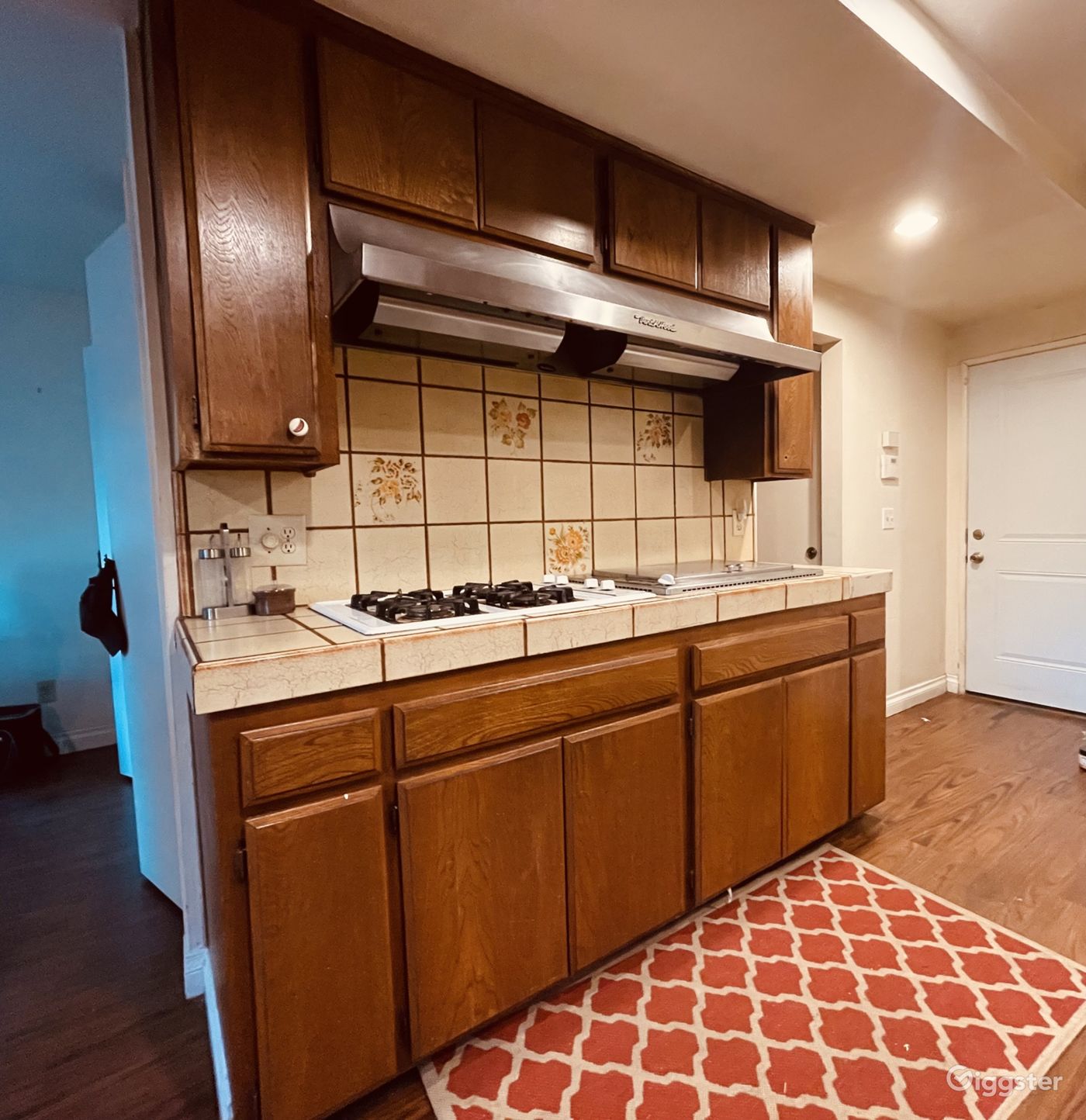 Charming 80’s Kitchen! Wood cabinets, tile countertops and range hood ...