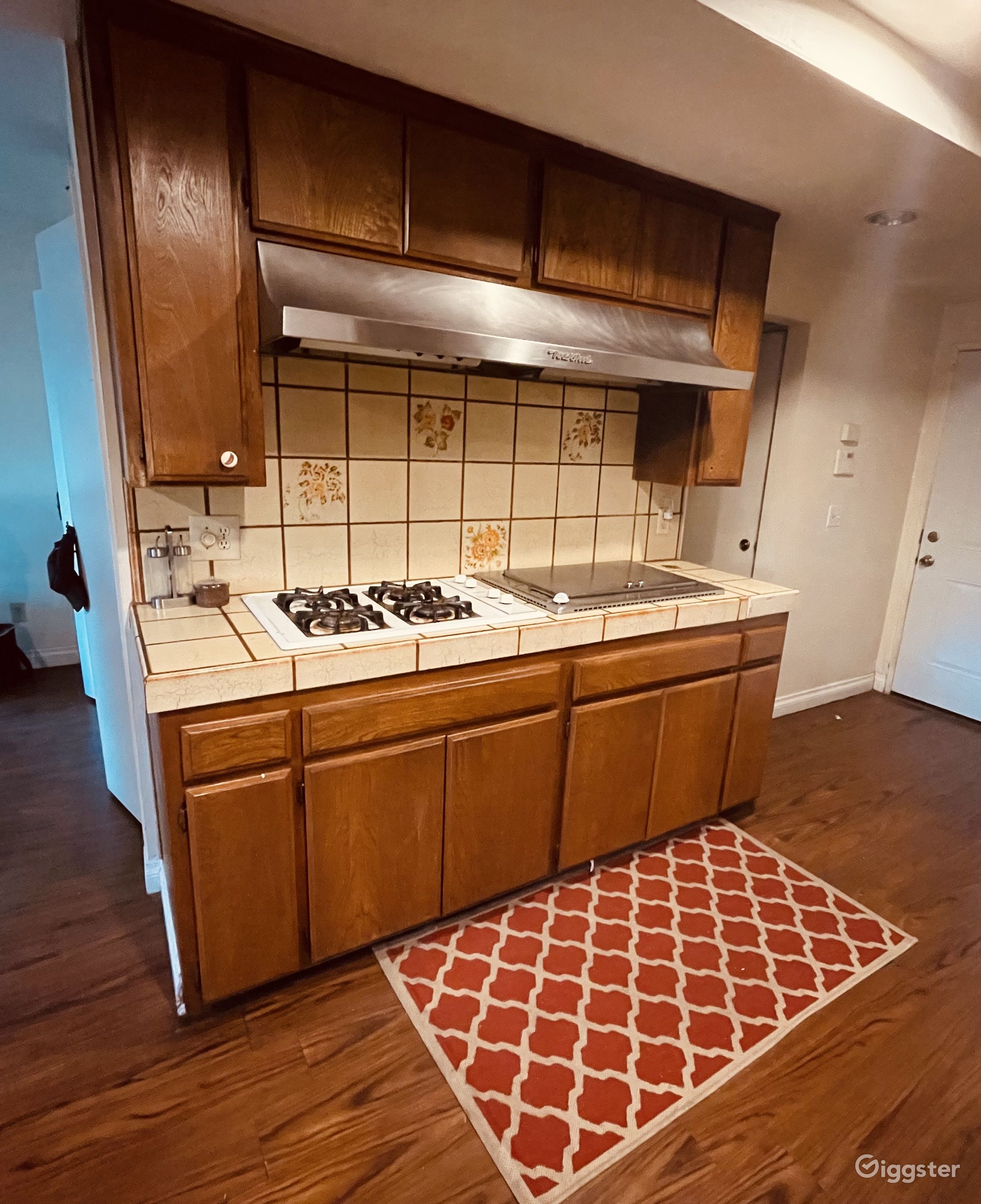 Charming 80’s Kitchen! Wood cabinets, tile countertops and range hood ...