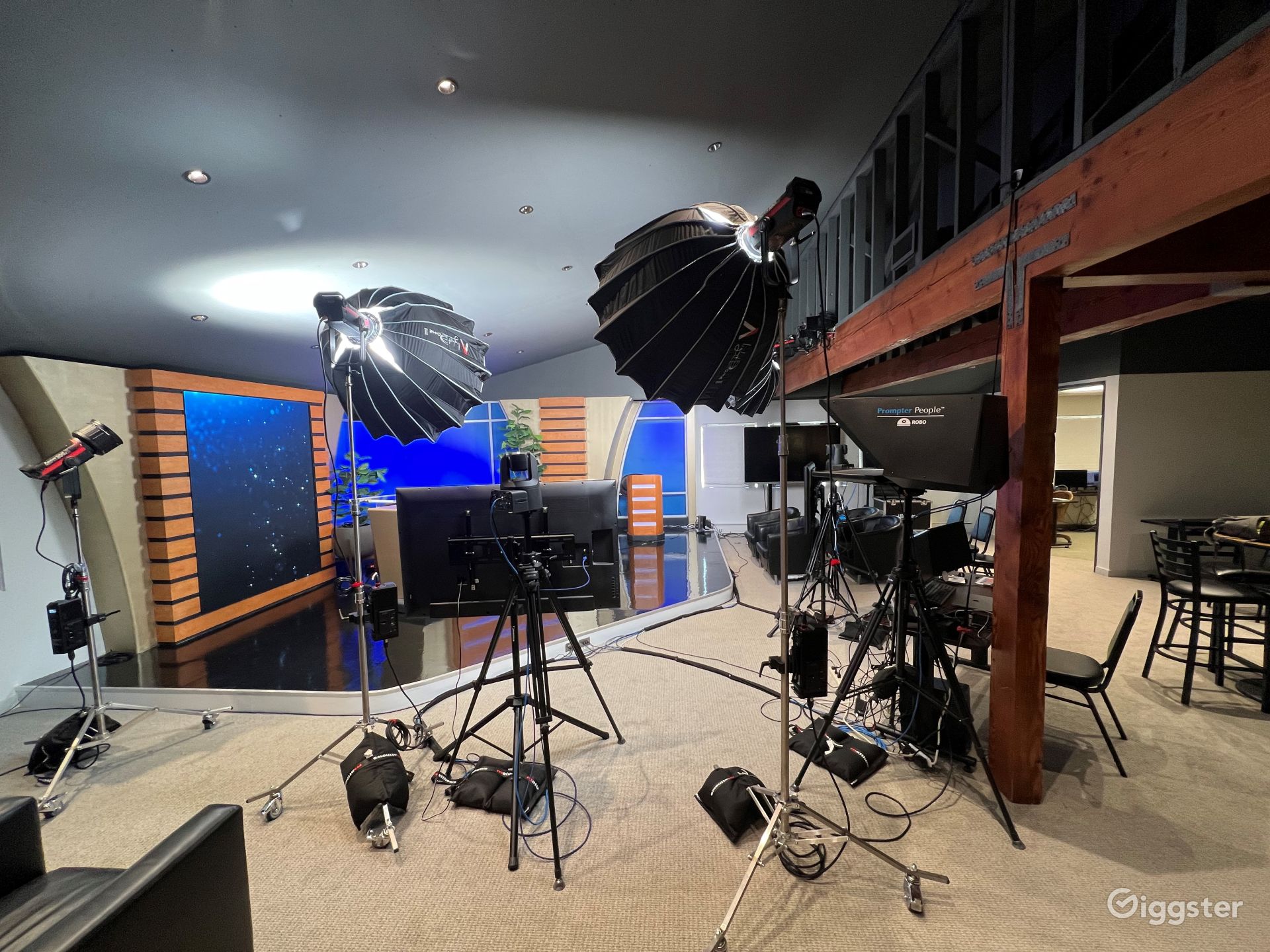 Broadcast set w/ LED display, news desk, grn scrn | Rent this location ...