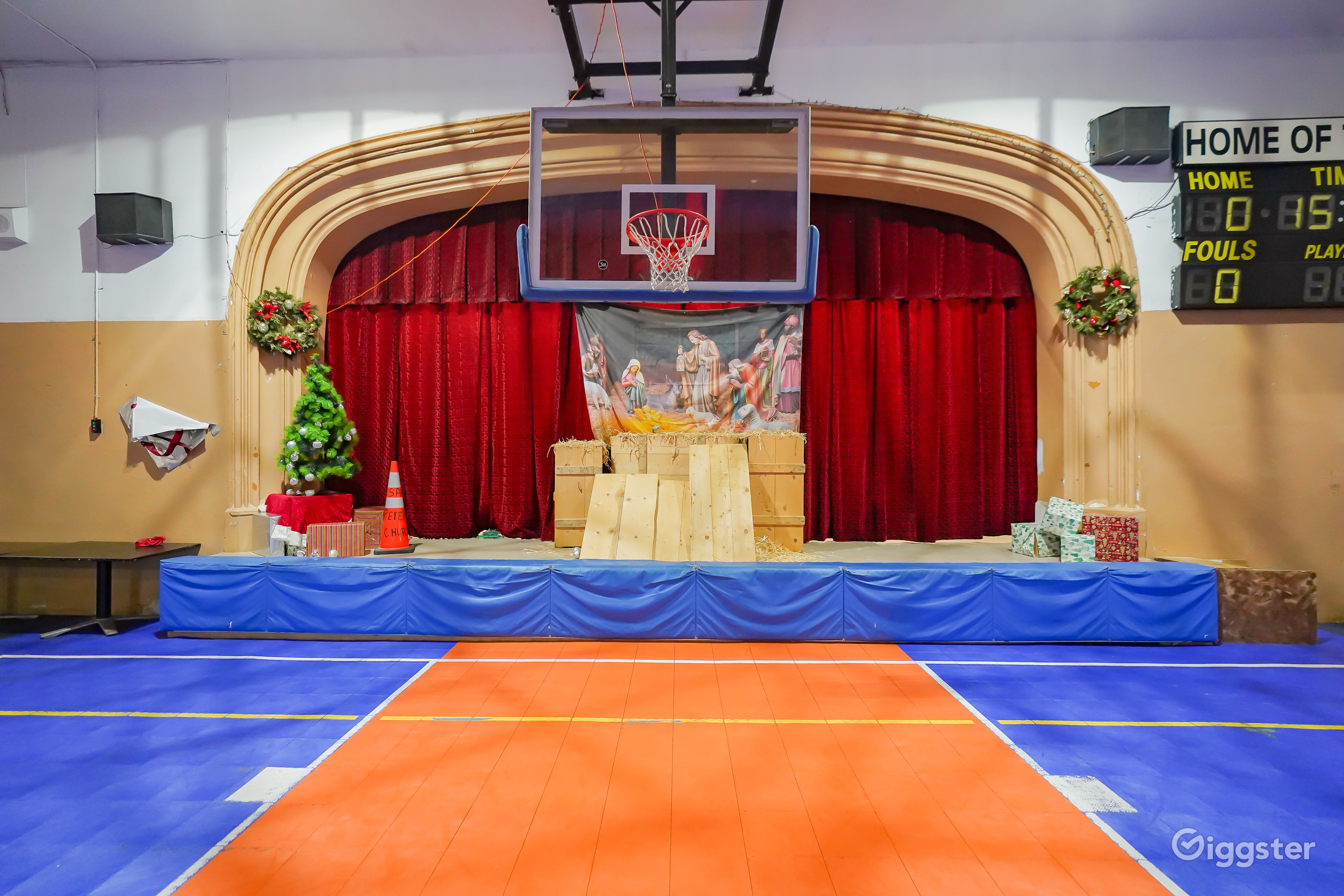Blue Basketball Court with Arena, Stage | Rent this location on Giggster