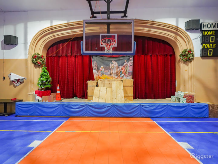 Blue Basketball Court with Arena, Stage | Rent this location on Giggster