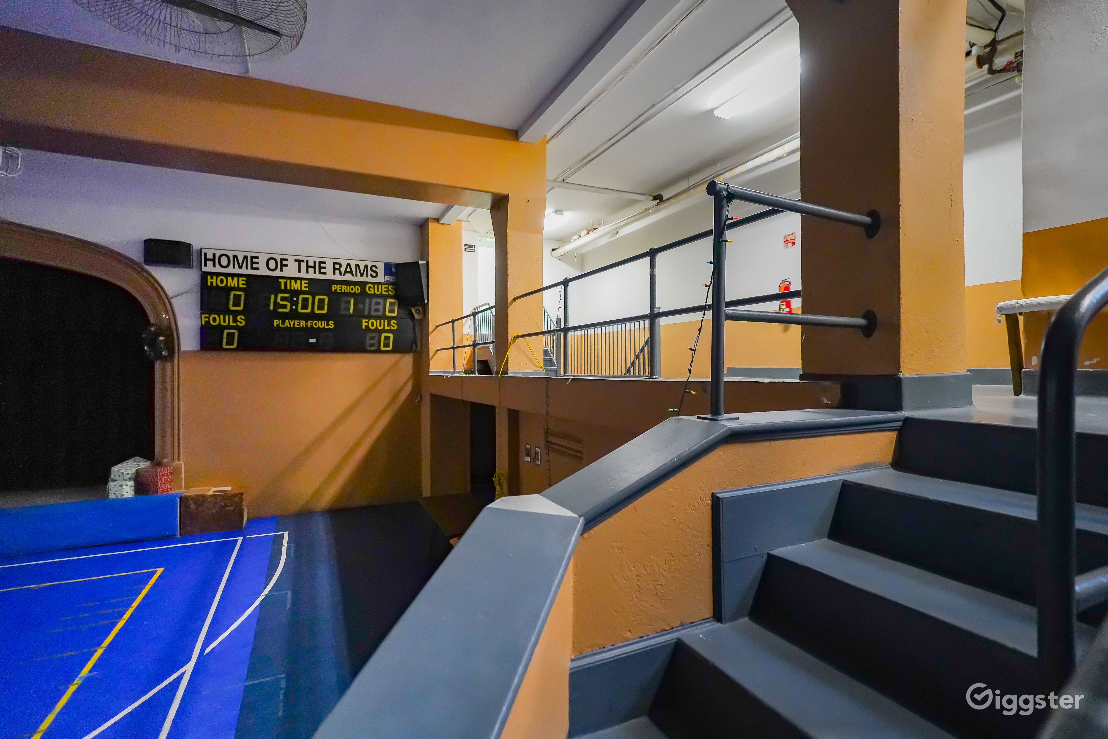 Blue Basketball Court with Arena, Stage | Rent this location on Giggster