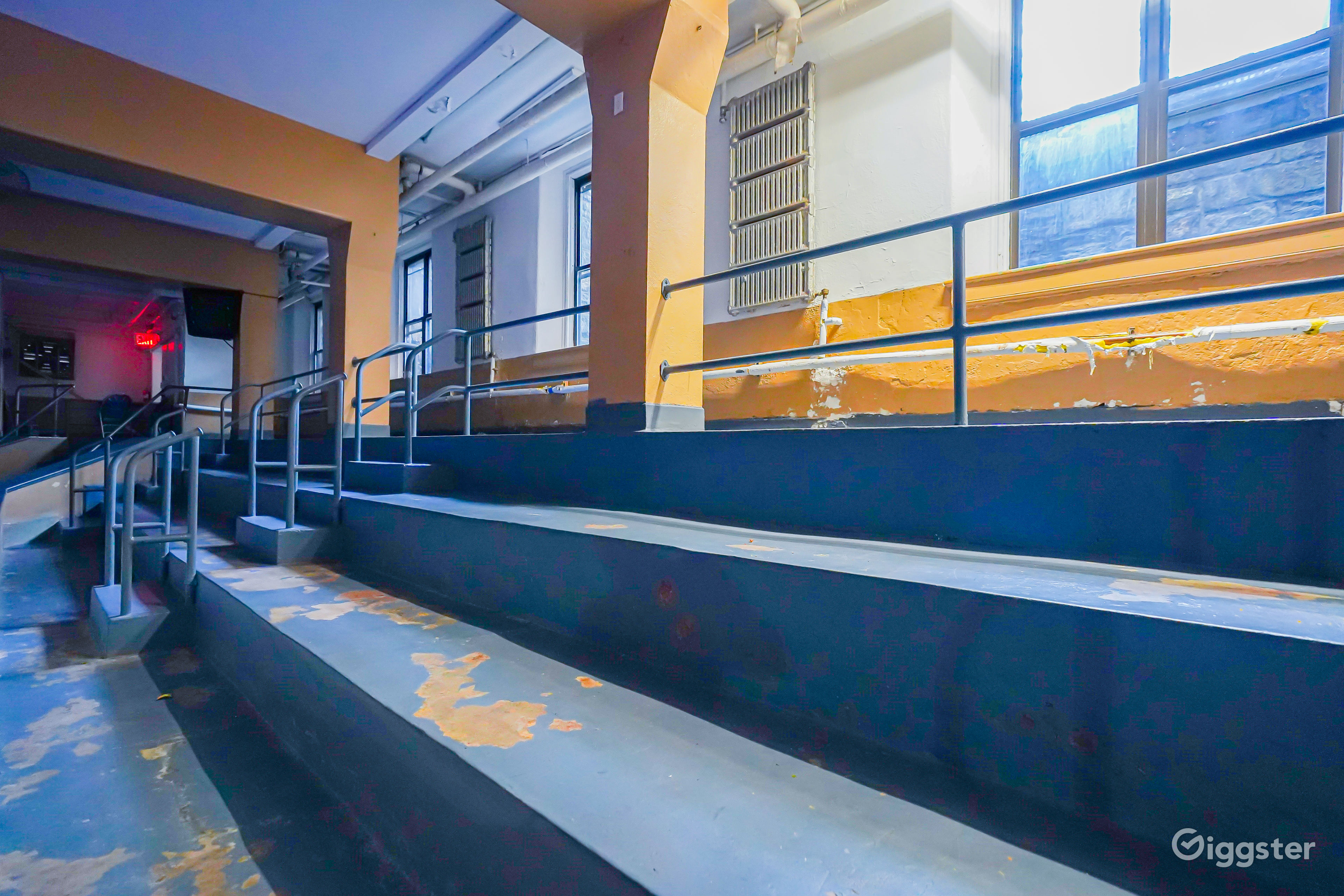 Blue Basketball Court with Arena, Stage | Rent this location on Giggster