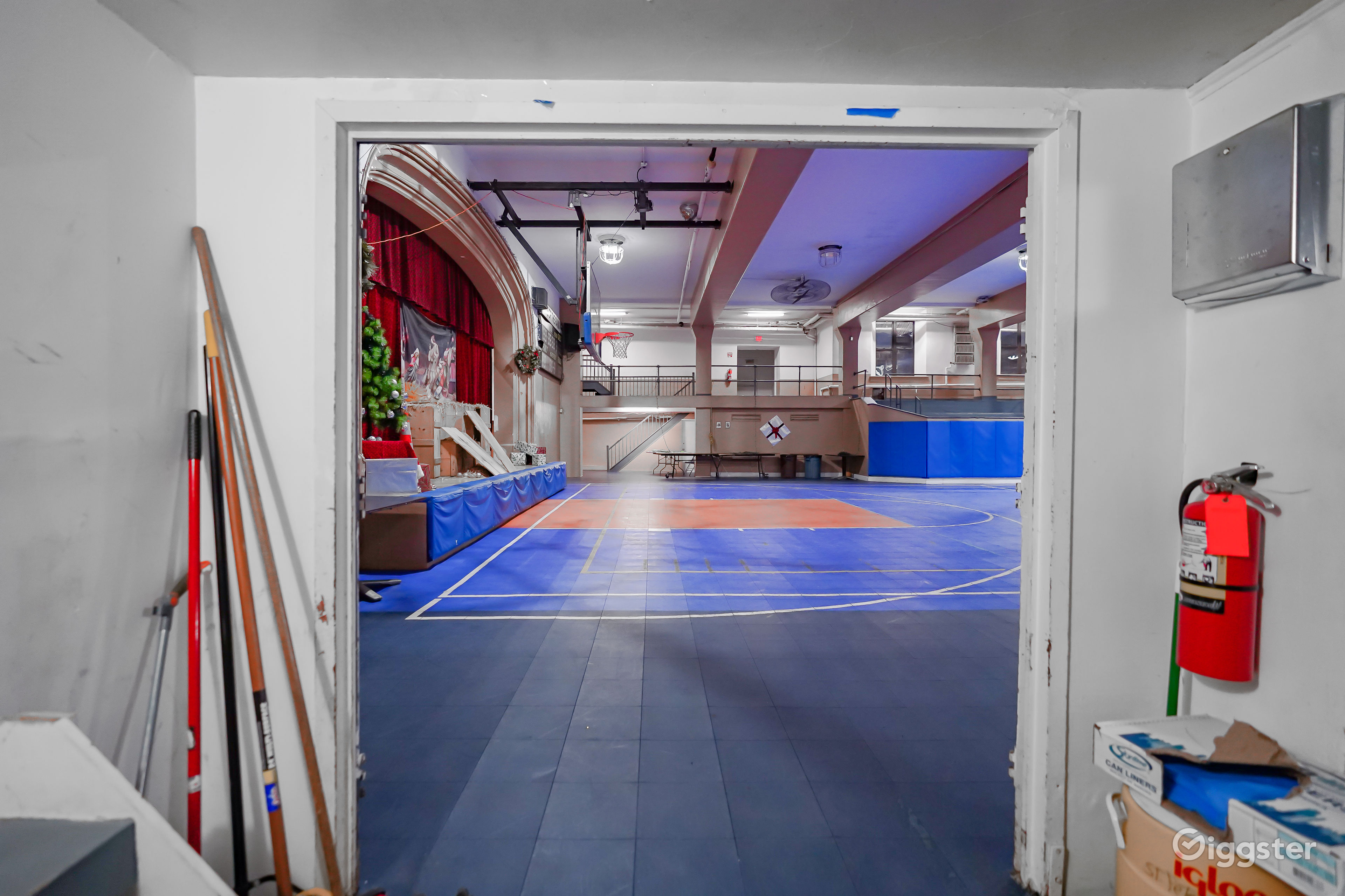 Blue Basketball Court with Arena, Stage | Rent this location on Giggster