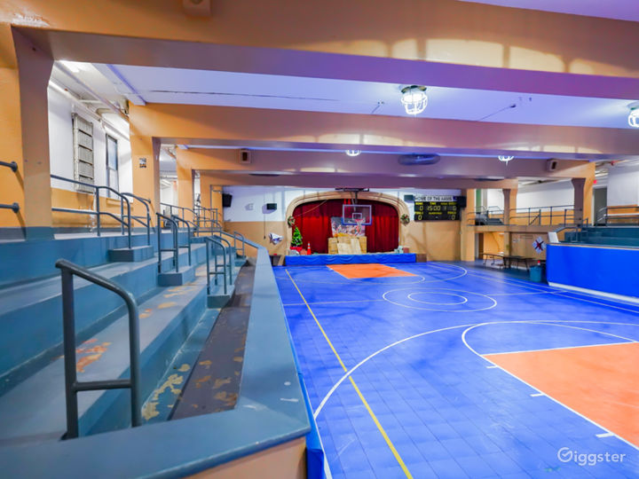 Blue Basketball Court with Arena, Stage | Rent this location on Giggster