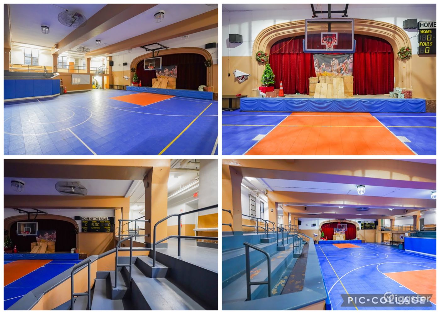 Blue Basketball Court with Arena, Stage | Rent this location on Giggster