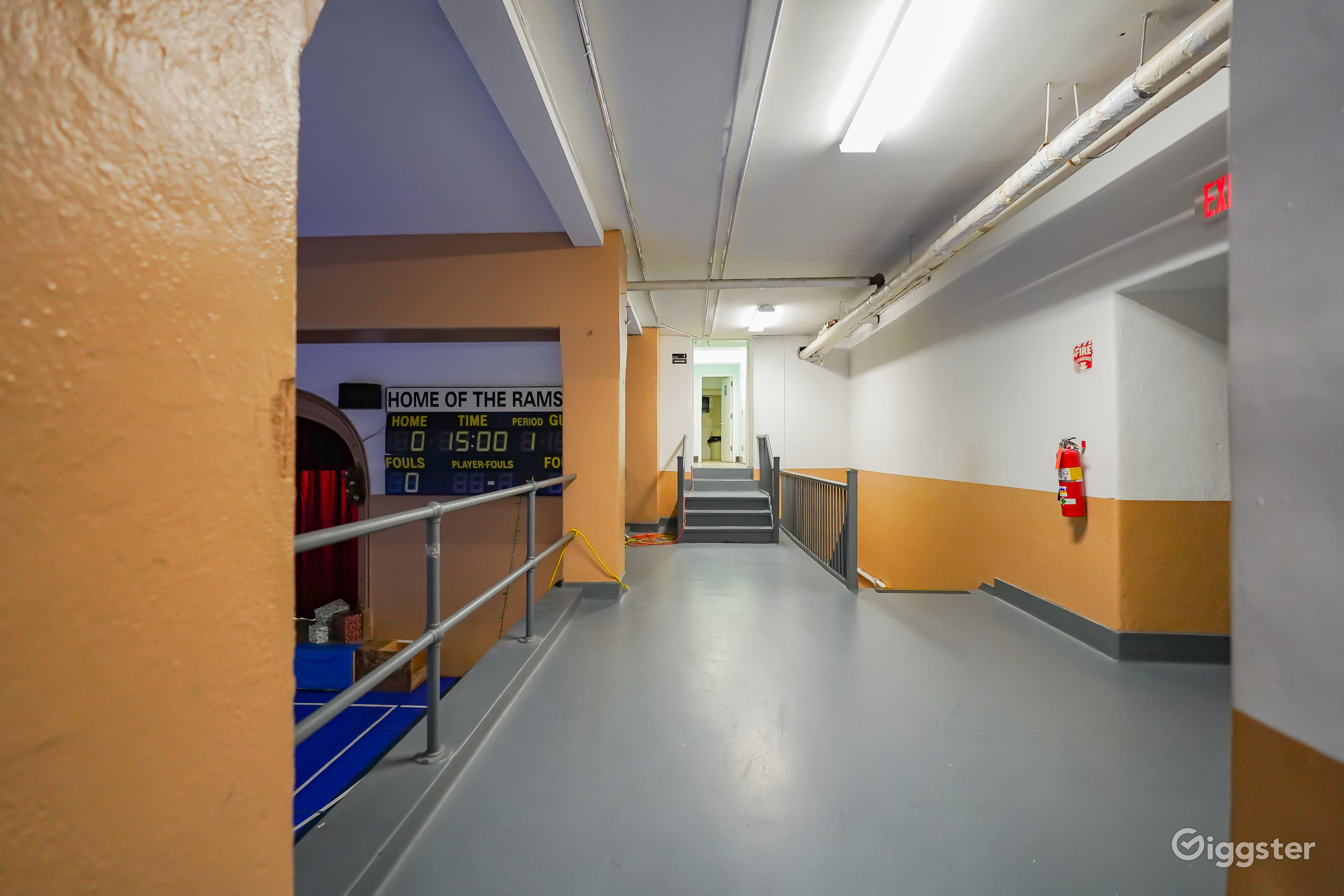 Blue Basketball Court with Arena, Stage | Rent this location on Giggster