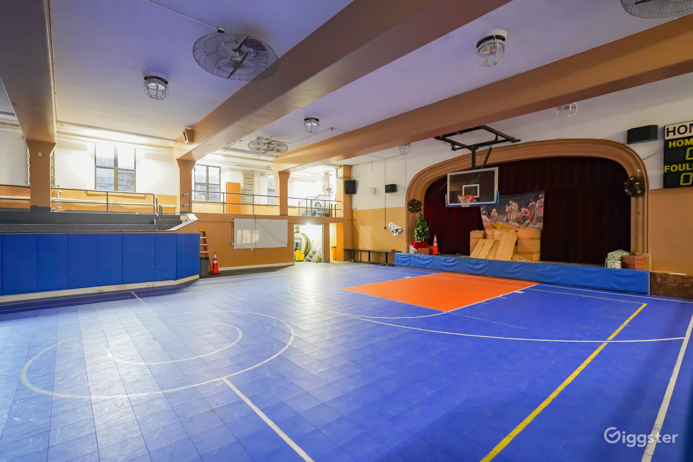 Blue Basketball Court with Arena, Stage | Rent this location on Giggster