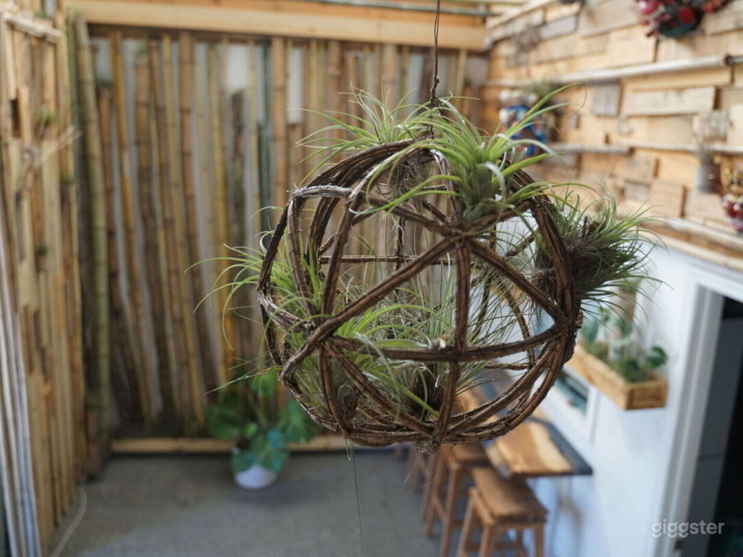 Custom bamboo wall, reception area with epoxy & wood art bar | Rent ...