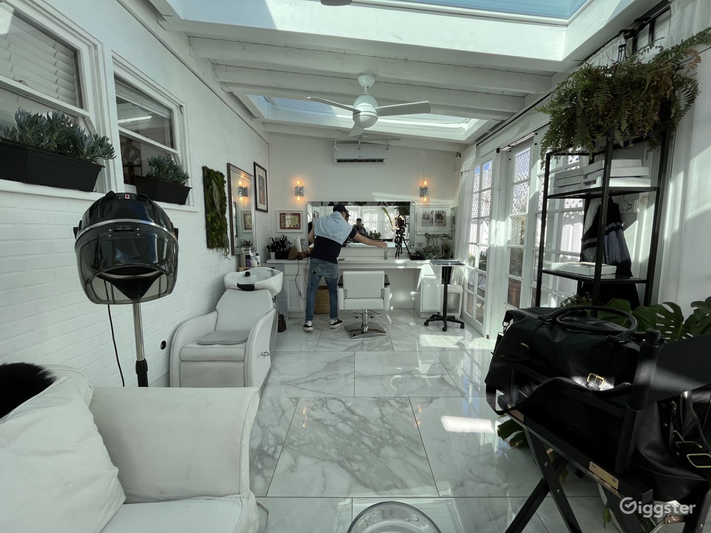 Greenhouse Sunroom Salon With Skylights | Rent this location on Giggster