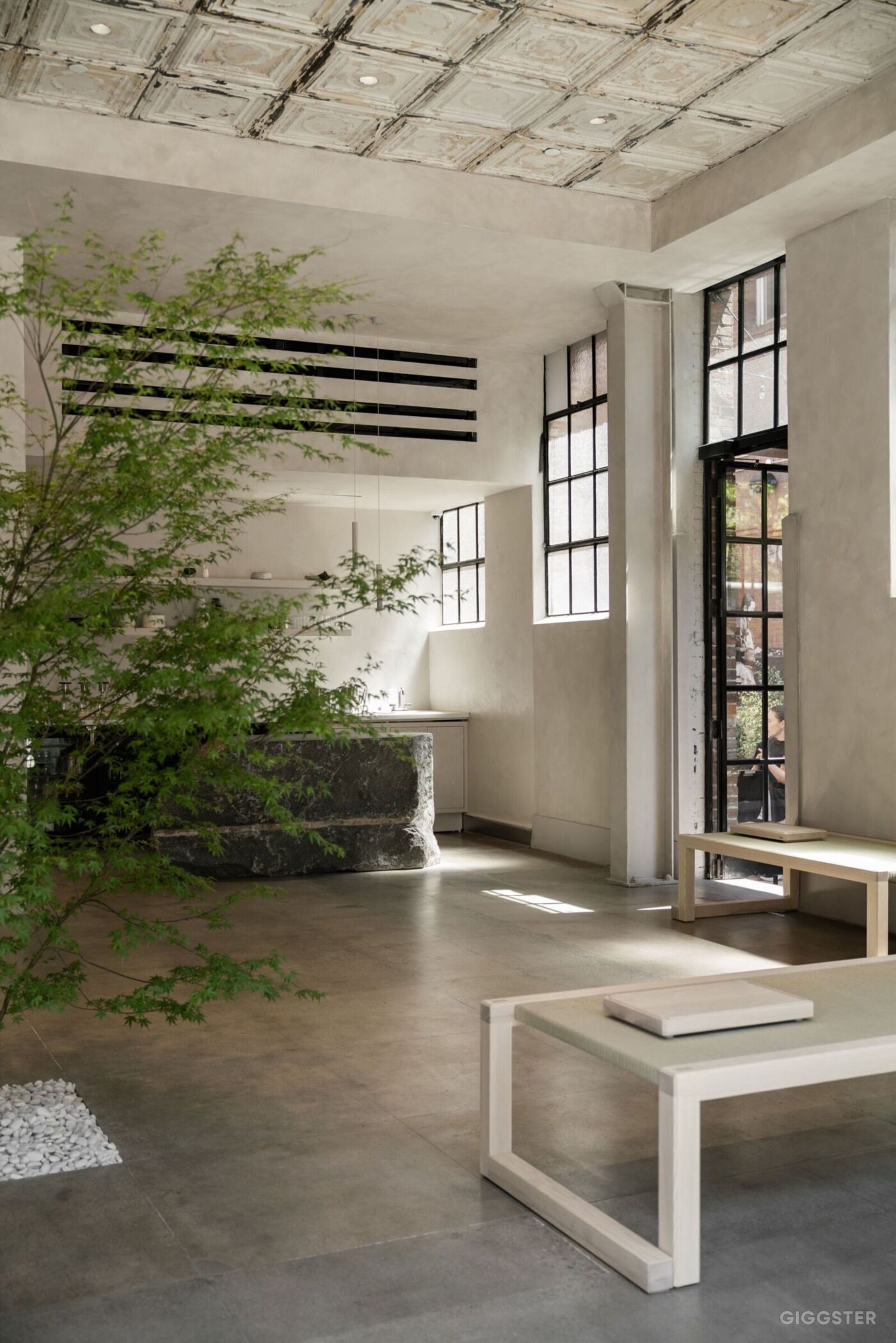 Minimal Brutalist Lobby Cafe | Rent this location on Giggster