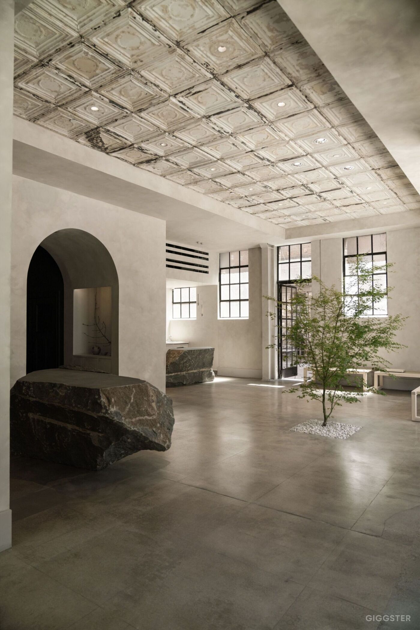 Minimal Brutalist Lobby Cafe | Rent this location on Giggster