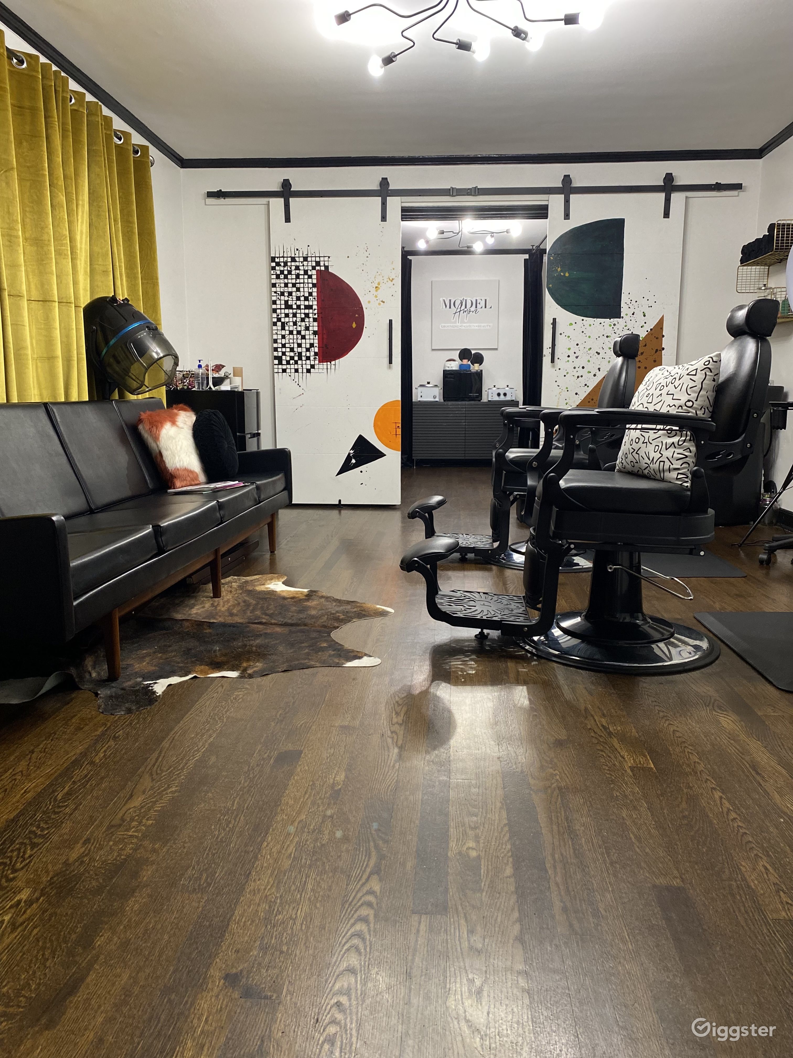 Small Mid Century designed Barber Studio | Rent this location on Giggster