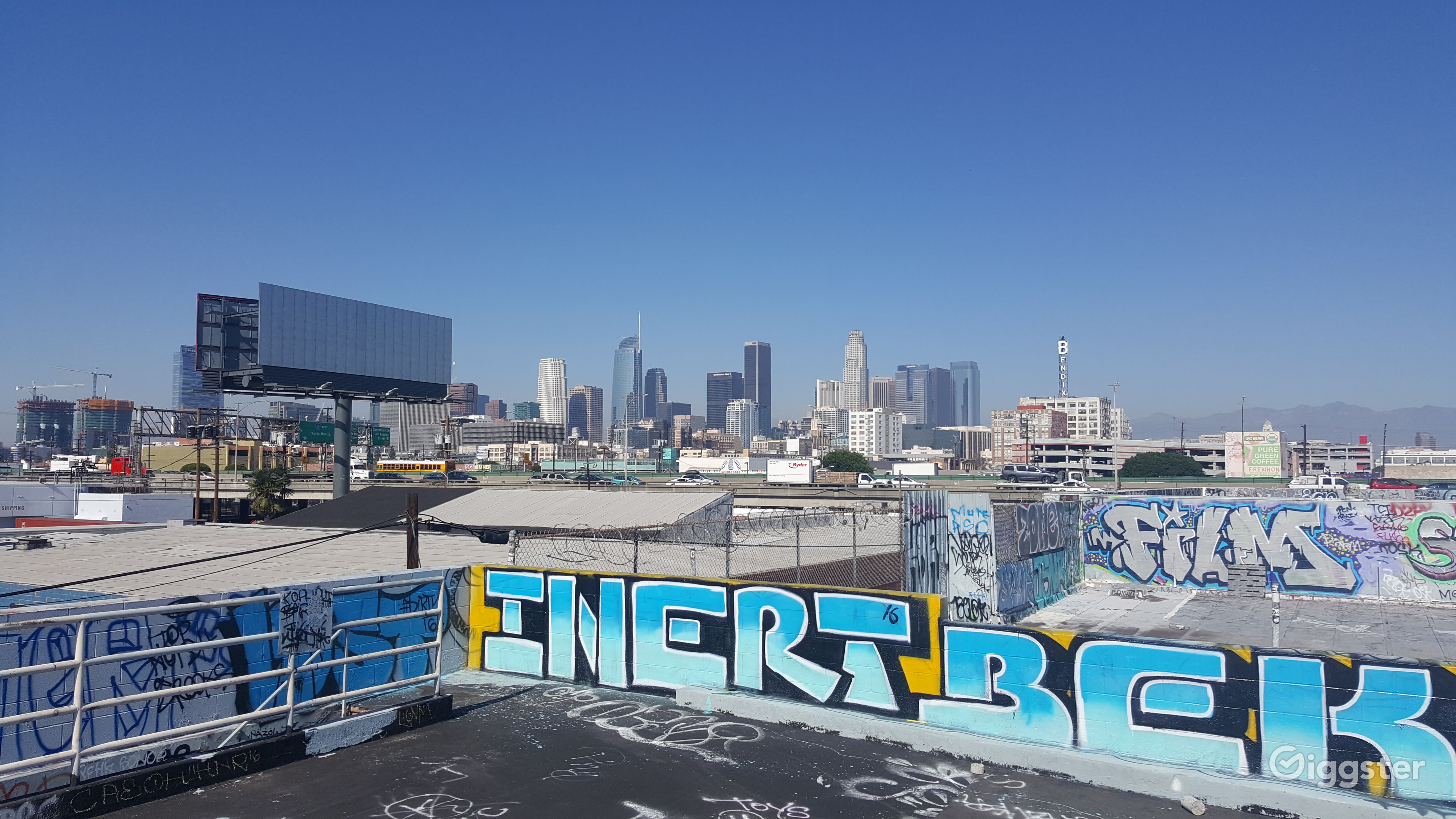 Skyline Rooftop view of DTLA and warehouse | Rent this location on Giggster