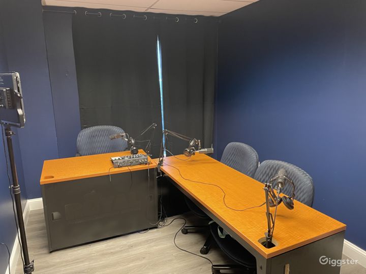 Blue Podcast studio room in Stamford | Rent this location on Giggster