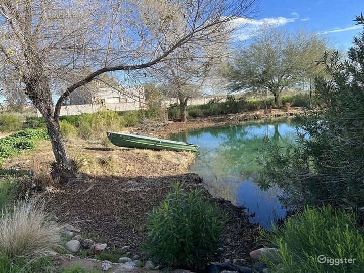 1 acre pond with fishing in the desert | Rent this location on Giggster