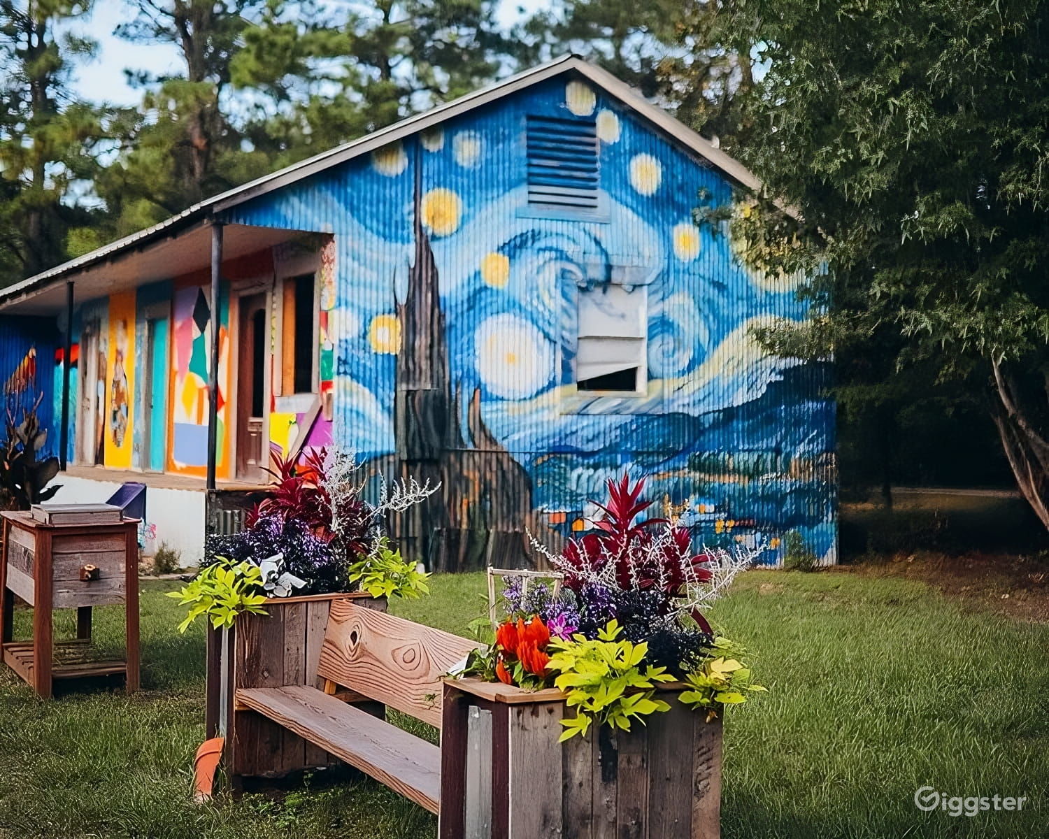 Creative Muraled Rustic Forest off FM 1488 | Rent this location on Giggster