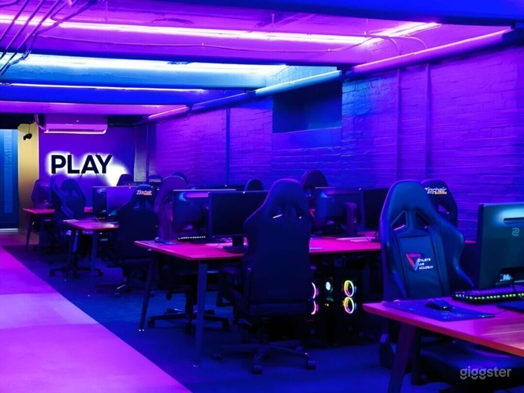 Neon-lit Open Gaming Floor with Pro PCs | Rent this location on Giggster