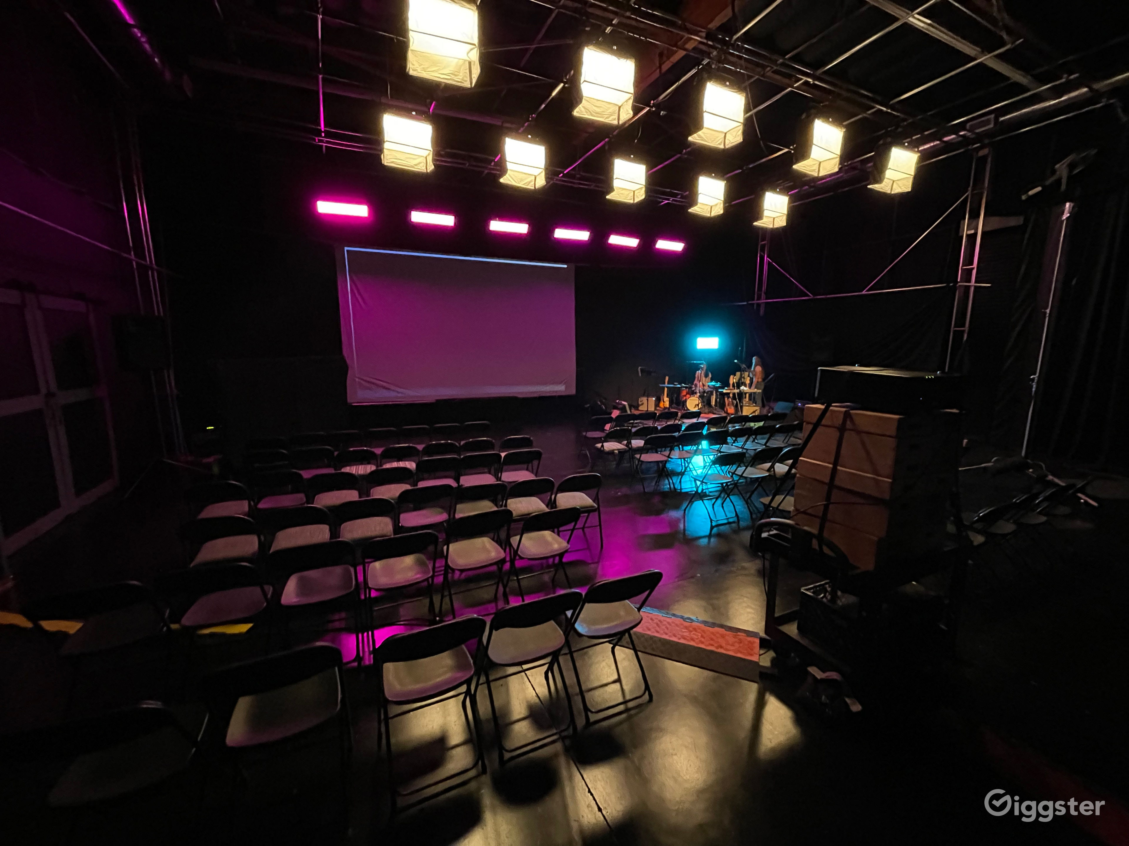 Large Black Void Blackout Stage with Grid | Rent this location on Giggster